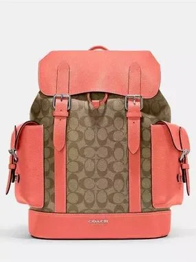 Coach | Bags | Coach Coral And Brown Signature Canvas Backpack | Poshmark